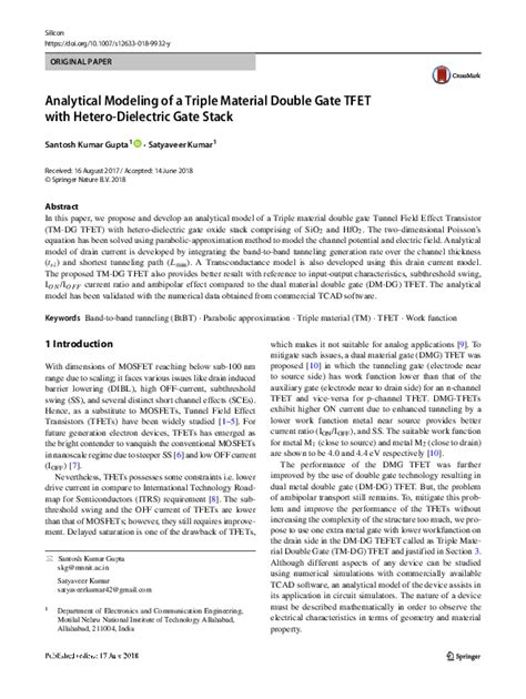 Pdf Analytical Modeling Of A Triple Material Double Gate Tfet With