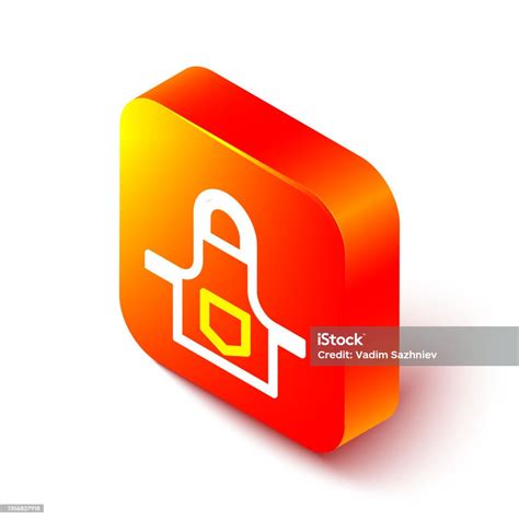 흰색 배경에 격리 된 등색 라인 주방 앞치마 아이콘 요리사 유니폼 요리 주황색 정사각형 버튼 벡터 3차원 형태에 대한 스톡 벡터 아트 및 기타 이미지 Istock