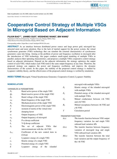 Pdf Cooperative Control Strategy Of Multiple Vsgs In Microgrid Based