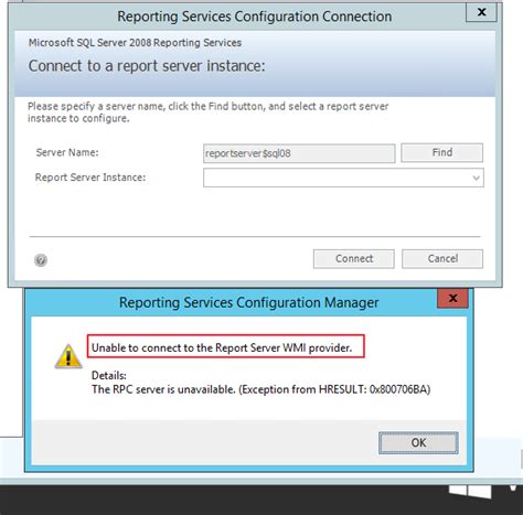 Unable To Connect To Sql Server 2008 Reporting Server Wmi Error Stack Overflow