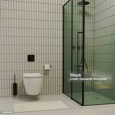 밝은 톤의 타일 샤워실 및 화장실 3d 렌더링이 있는 현대적인 욕실 인테리어 0명에 대한 스톡 사진 및 기타 이미지 0명 가구 가정의 방 Istock