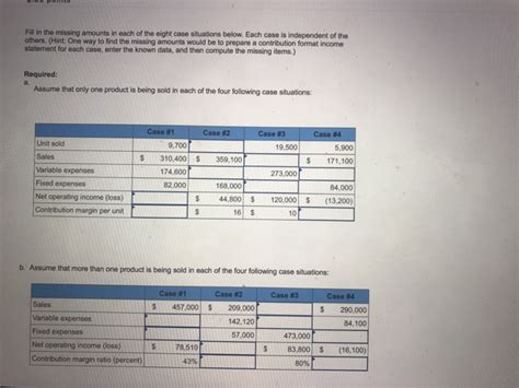 solved fill in the missing amounts in each of the eight case