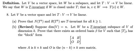 Solved Definition Let V Be A Vector Space Let W Be A Chegg