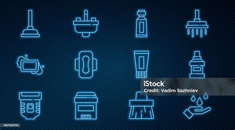 비누 구강 세정제 병 치약 튜브 생리대 바 고무 플런저 및 워시바신 워터 탭 아이콘으로 손을 씻는 세트 라인 벡터 0명에 대한 스톡 벡터 아트 및 기타 이미지 Istock