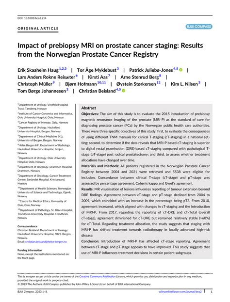 Pdf Impact Of Prebiopsy Mri On Prostate Cancer Staging Results From The Norwegian Prostate