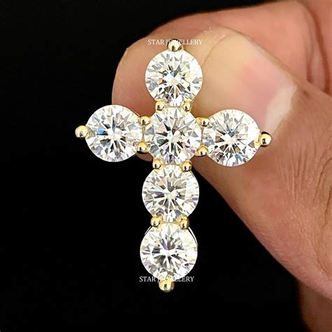 14k Gold Cvd Lab Grown Diamond Cross Pendant 6 Ct Etsy