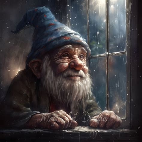 Watercolor Gnome Looking Out The Window Illustration Clipart Book Scrapping High Quality