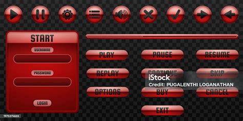 Red Glossy Game Menu Interface Buttons And Panels Gui Elements Set For