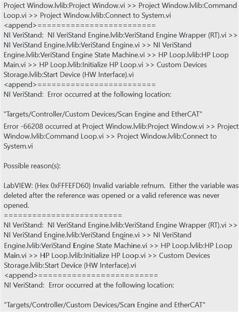 Error 66208 When Redeploying A Veristand Project Using The Scan Engine And Ethercat Custom Device