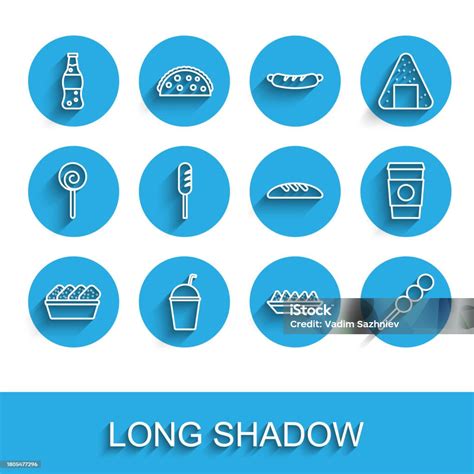 세트 라인 상자에 치킨 너겟 밀크 쉐이크 생수 나초 접시 나무 막대기에 미트볼 튀긴 소시지 커피 컵 및 빵 덩어리 아이콘 벡터 0명에 대한 스톡 벡터 아트 및 기타 이미지