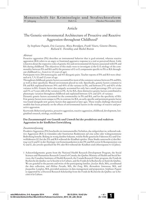 Pdf The Genetic Environmental Architecture Of Proactive And Reactive
