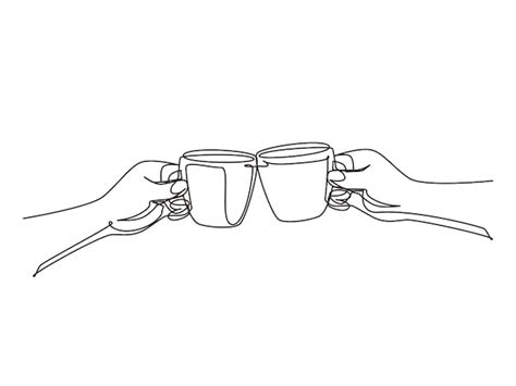 Premium Vector Single Continuous Line Drawing Hands With Cups Of Hot