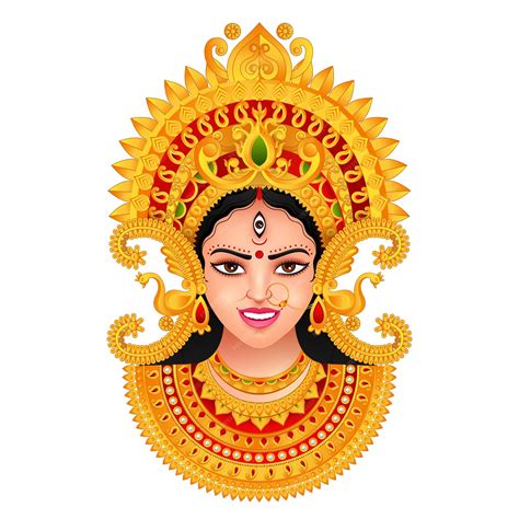 두르가 해피 여신의 얼굴 두르가 푸자 축제 Dussehra와 Navratri 프리미엄 벡터