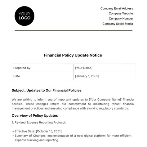 Free Financial Policy Update Notice Template To Edit Online