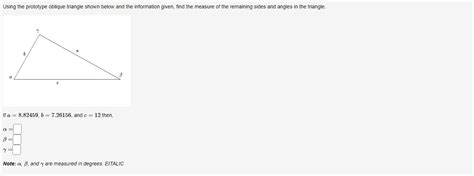 solved using the prototype oblique triangle shown below and