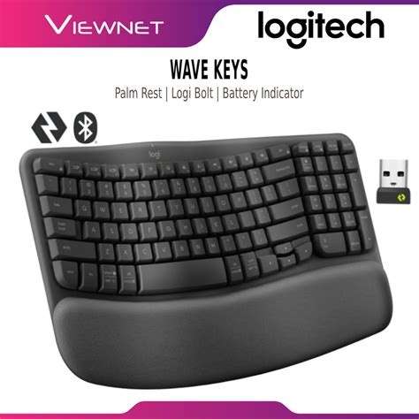 Logitech Wave Keys Wireless Bluetooth Ergonomic Keyboard Palm Rest Logi Bolt Receiver