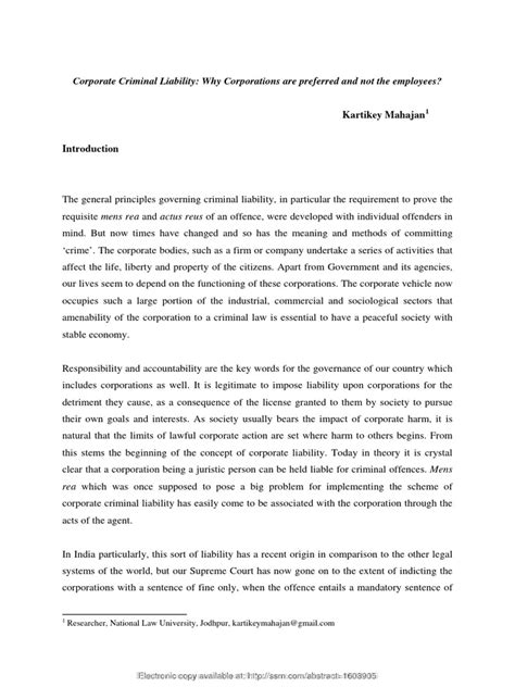 Theoretical Justification For Corporate Criminal Liability Pdf