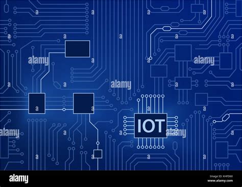 IOT Text Displayed On Circuit Board With Blue Background Internet Of Things Concept Vector