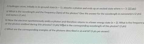 Solved A Hydrogen Atom Initially In Its Ground State N 1