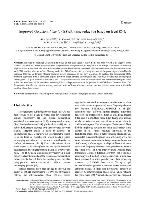 pdf improved goldstein filter for insar noise reduction based on