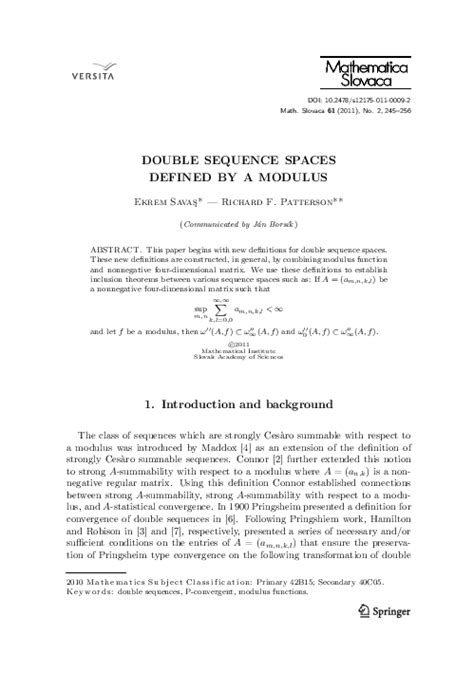Pdf Double Sequence Spaces Defined By A Modulus
