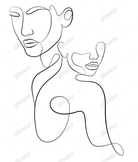 وکتور چهره دو زن خطی مینیمال وکتور پرتره زن آبستره مینیمالیستی پیکاسور