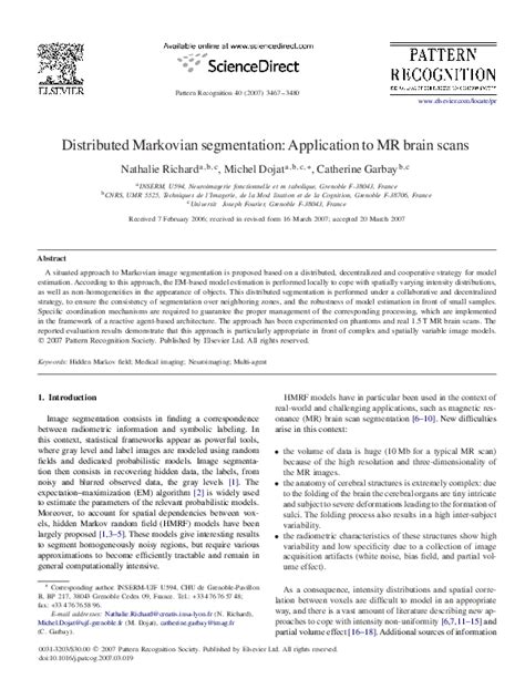 Pdf Distributed Markovian Segmentation Application To Mr Brain Scans Catherine Garbay