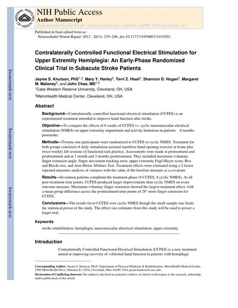 Pdf Contralaterally Controlled Functional Electrical Stimulation For Upper Extremity