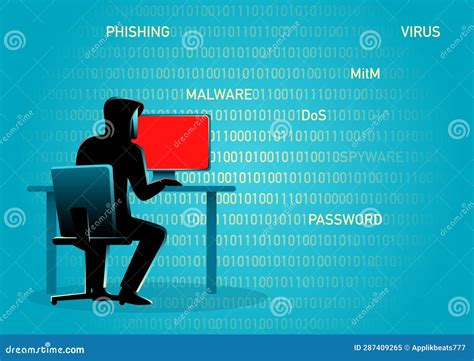 Hacker Behind Desktop Computer Cartoon Vector 287409265