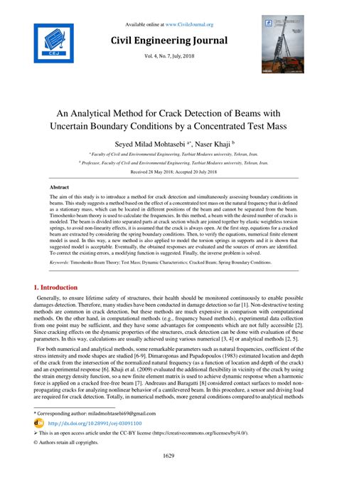 Pdf An Analytical Method For Crack Detection Of Beams With Uncertain