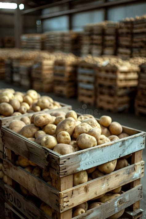 Crate Of Potatoes Stacked In Warehouse Ready For Distribution Stock Image Image Of Starch
