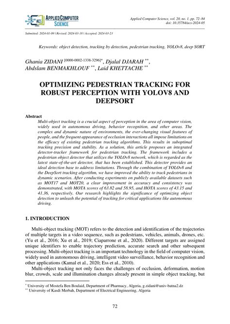 Pdf Optimizing Pedestrian Tracking For Robust Perception With Yolov8 And Deepsort