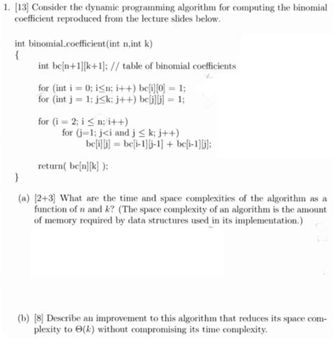 Solved 1 13 Consider The Dynamic Programming Algorithm