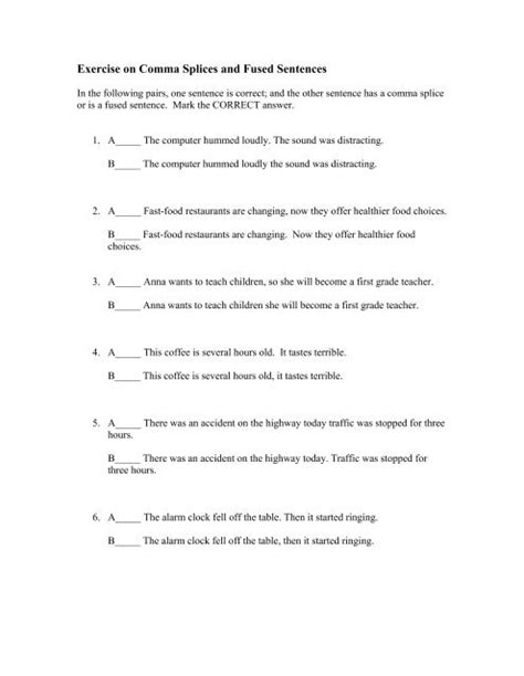 Comma Splices And Fused Sentences Pdf Worksheets Library