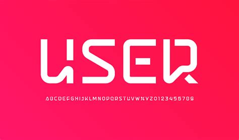 기술 글꼴 디지털 알파벳 A에서 Z까지의 트렌디 한 대문자 라틴 문자 및 0에서 9까지의 아랍 숫자 Ui Ux 디자인 벡터 일러스트 레이 션 10eps 그래픽 사용자