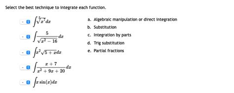 Solved Select The Best Technique To Integrate Each Function Chegg Com