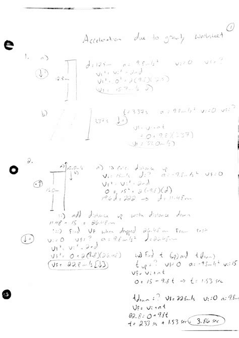 Acceleration Due To Gravity Worksheet Answers Science 9th Grade