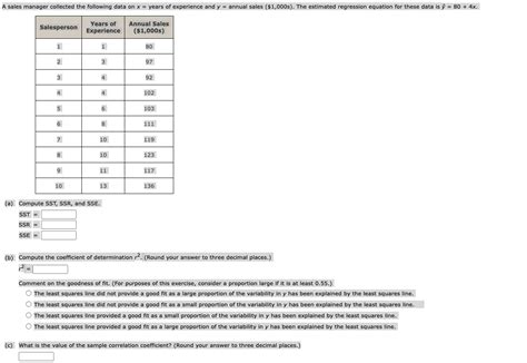 Solved Sales Manager Collected The Following Data On X