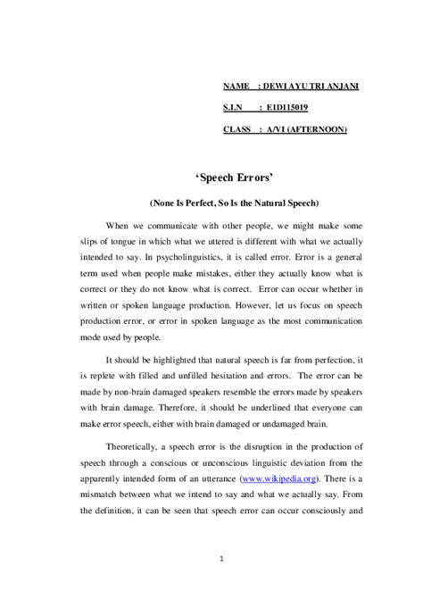 doc speech error in language production docx