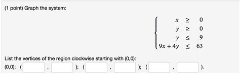 Solved 1 point Graph the system х 0 0 AL AL VI VI y 9 Chegg com