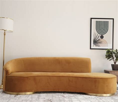 Buy Osbert 3 Seater Curved Sofa Velvet Chestnut Brown At 29 Off