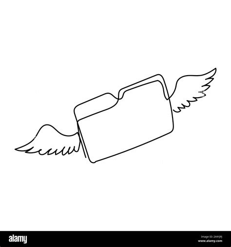 Single Continuous Line Drawing Flying Document Folder With Wings Minimal Design Folder With