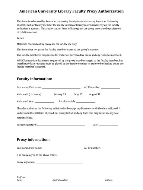 Faculty Proxy Authorization Form American University American Fill Out And Sign Online Dochub