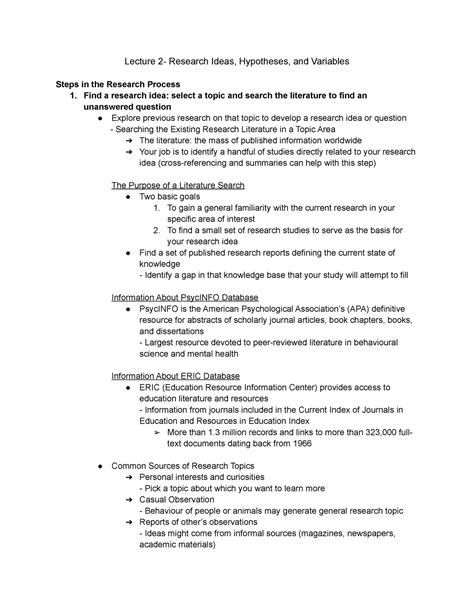 Lecture 2 Notes Lecture 2 Research Ideas Hypotheses And Variables
