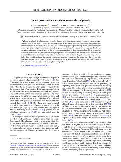 Pdf Optical Precursors In Waveguide Quantum Electrodynamics