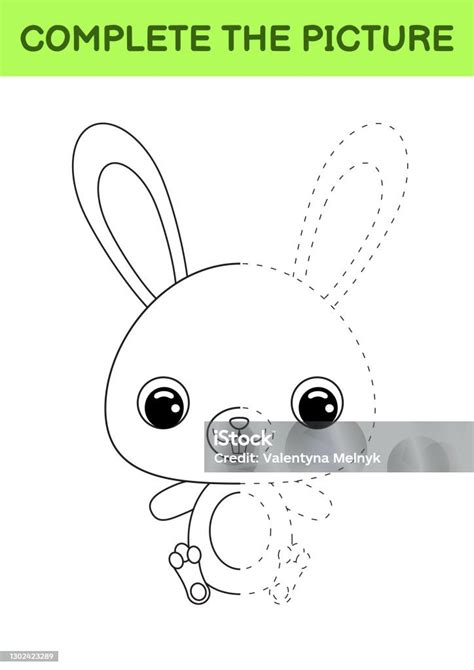 귀여운 토끼의 완전한 그려진 그림 색칠 공부 점 복사 게임 필기 연습 그리기 기술 훈련 인쇄 가능한 워크시트 를 개발하는 교육