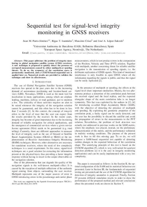 Pdf Sequential Test For Signal Level Integrity Monitoring In Gnss