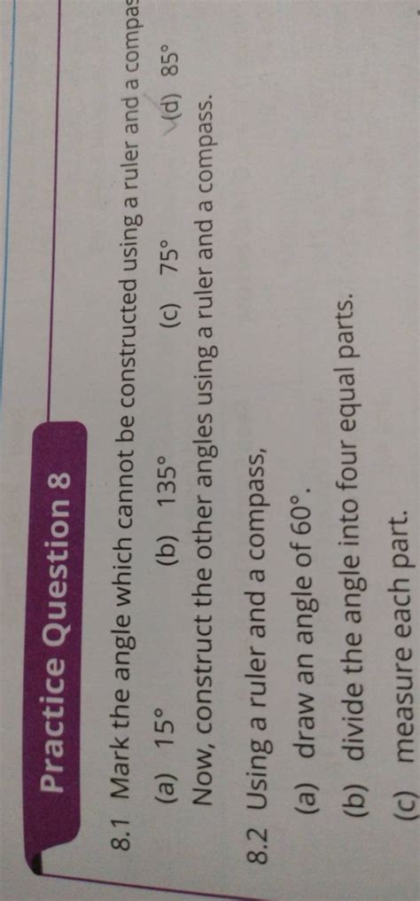 now construct the other angles using a ruler and a compass 8 2 using a