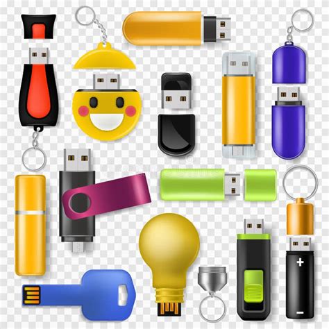 Usb Vector Flash Drive Memory Storage And Digital Transfer Device To Computer Illustration Set
