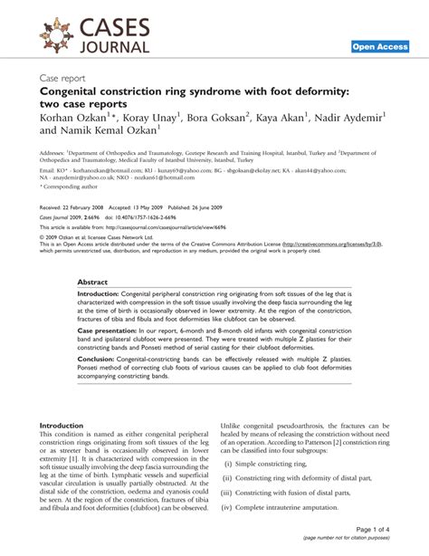 Pdf Congenital Constriction Ring Syndrome With Foot Deformity Two Case Reports